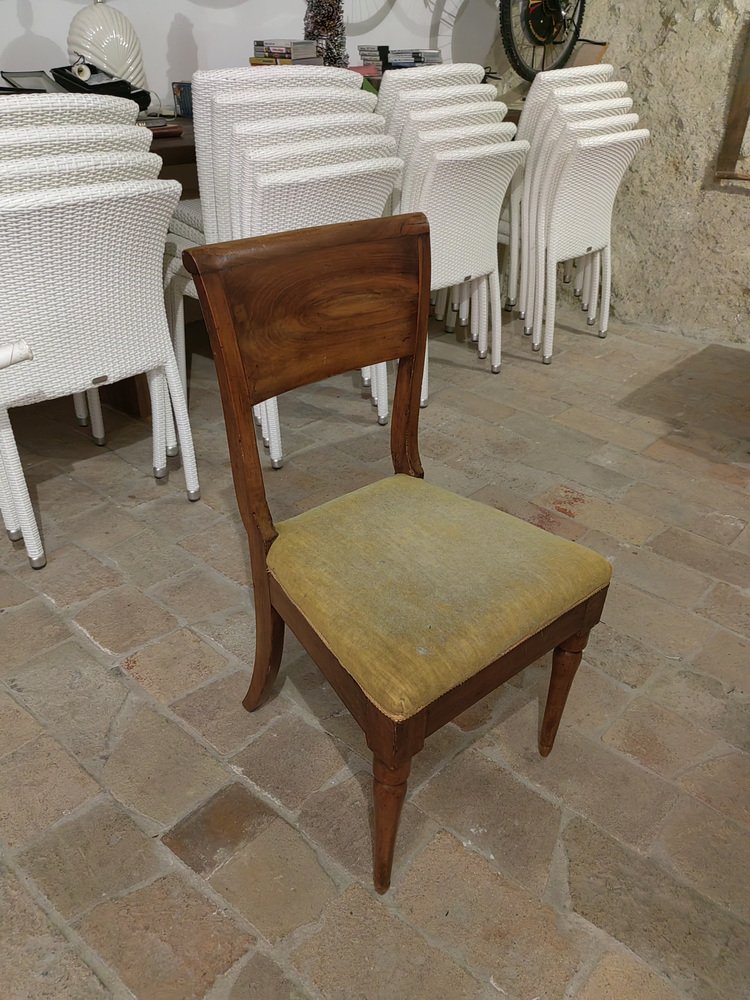 Round Walnut Table with Column Base with Six Chairs, Set of 7 for sale ...