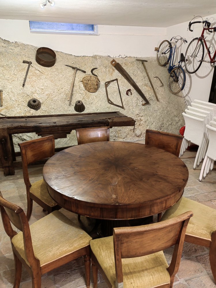 Round Walnut Table with Column Base with Six Chairs, Set of 7 for sale ...