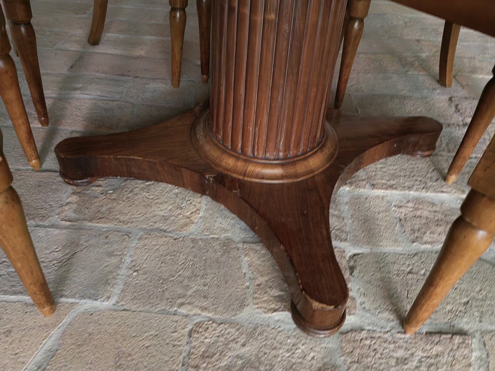 Round Walnut Table with Column Base with Six Chairs, Set of 7 for sale ...