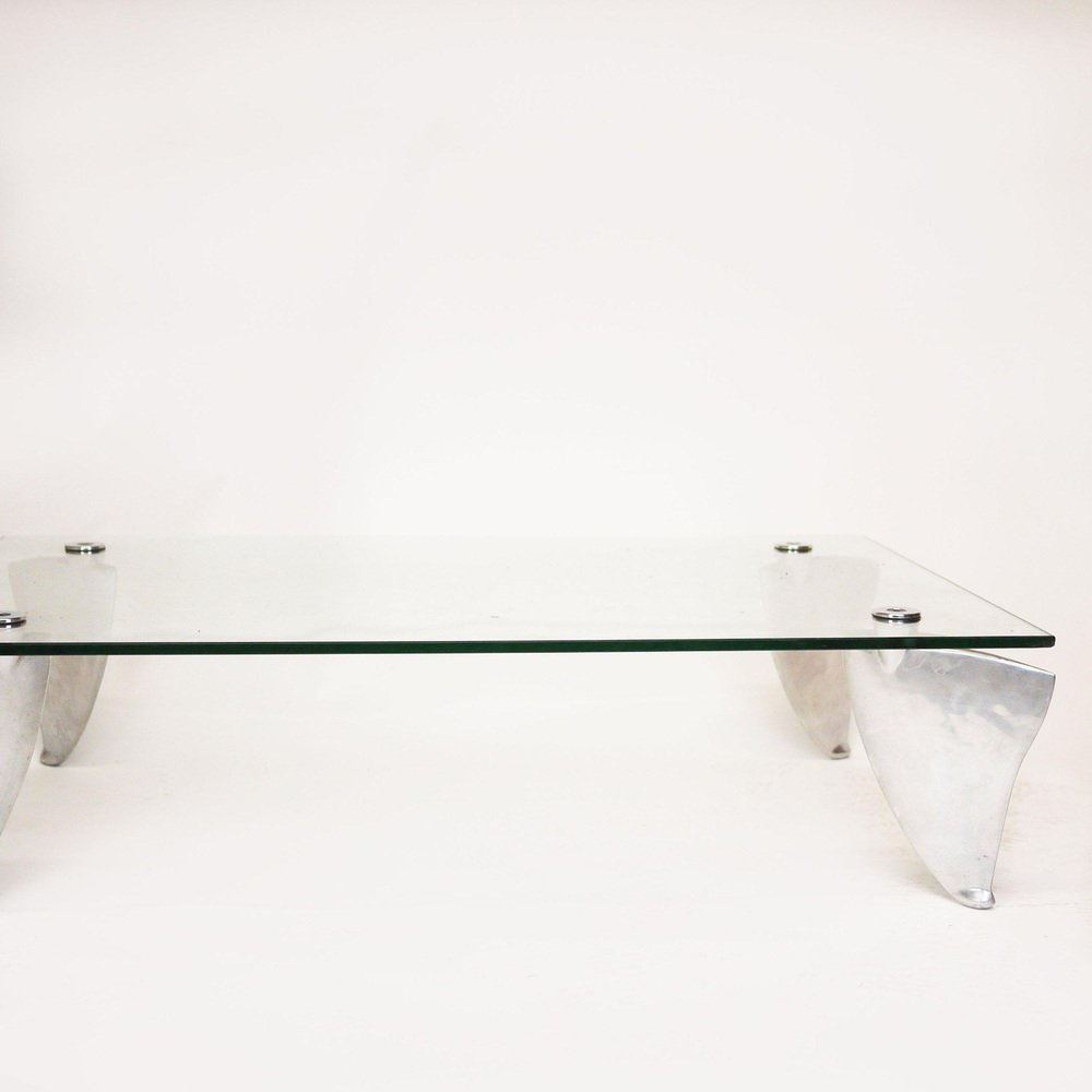 Vintage Fipper Coffee Table in Glass and Aluminum attributed to Matthew ...