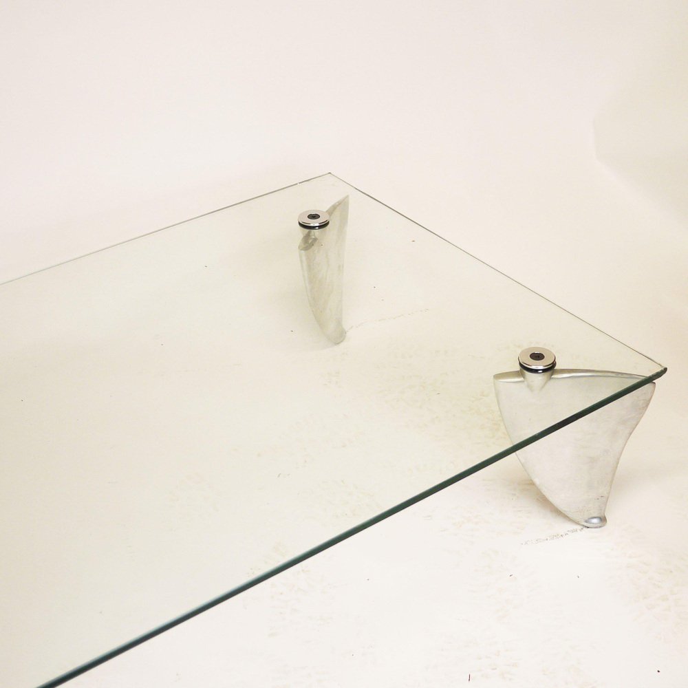Vintage Fipper Coffee Table in Glass and Aluminum attributed to Matthew ...