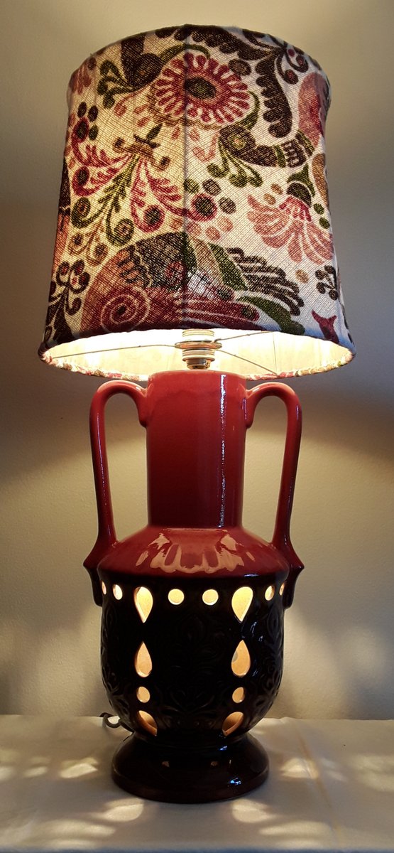 Vintage German Table Lamp with Interior-Lit Red-Brown Ceramic Foot ...