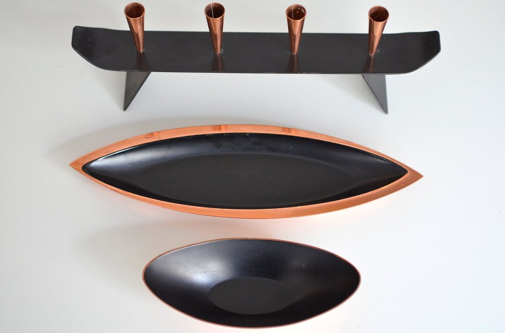 Swedish Copper Candlestick and Bowls by Gunnar Ander for Ystad Metall ...