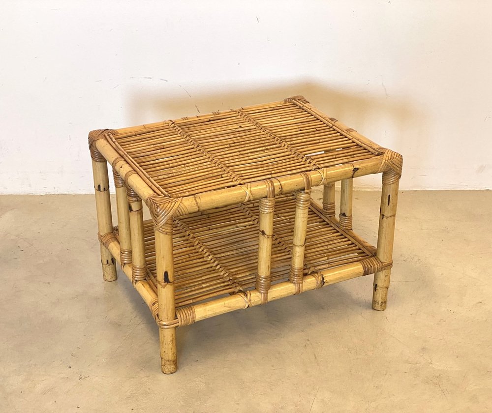 Bamboo Table in Wicker, 1970s for sale at Pamono