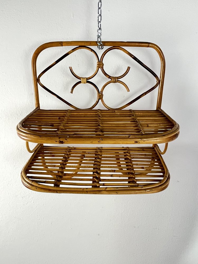Vintage Two-Tier Bamboo Wall Unit, Italy, 1970s for sale at Pamono