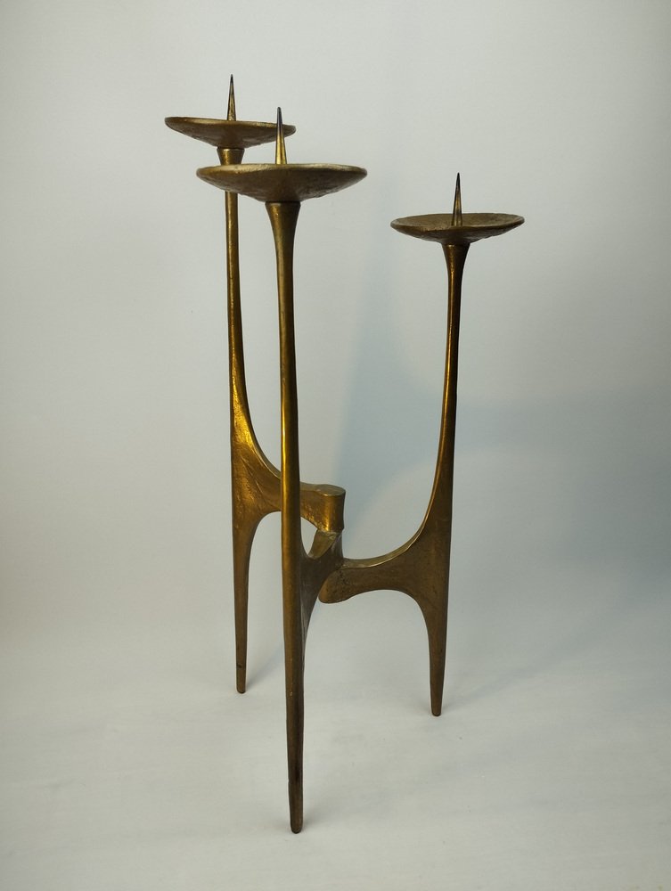 Large Brutalistic Floor Candlesticks in Bronze, 1960s for sale at Pamono