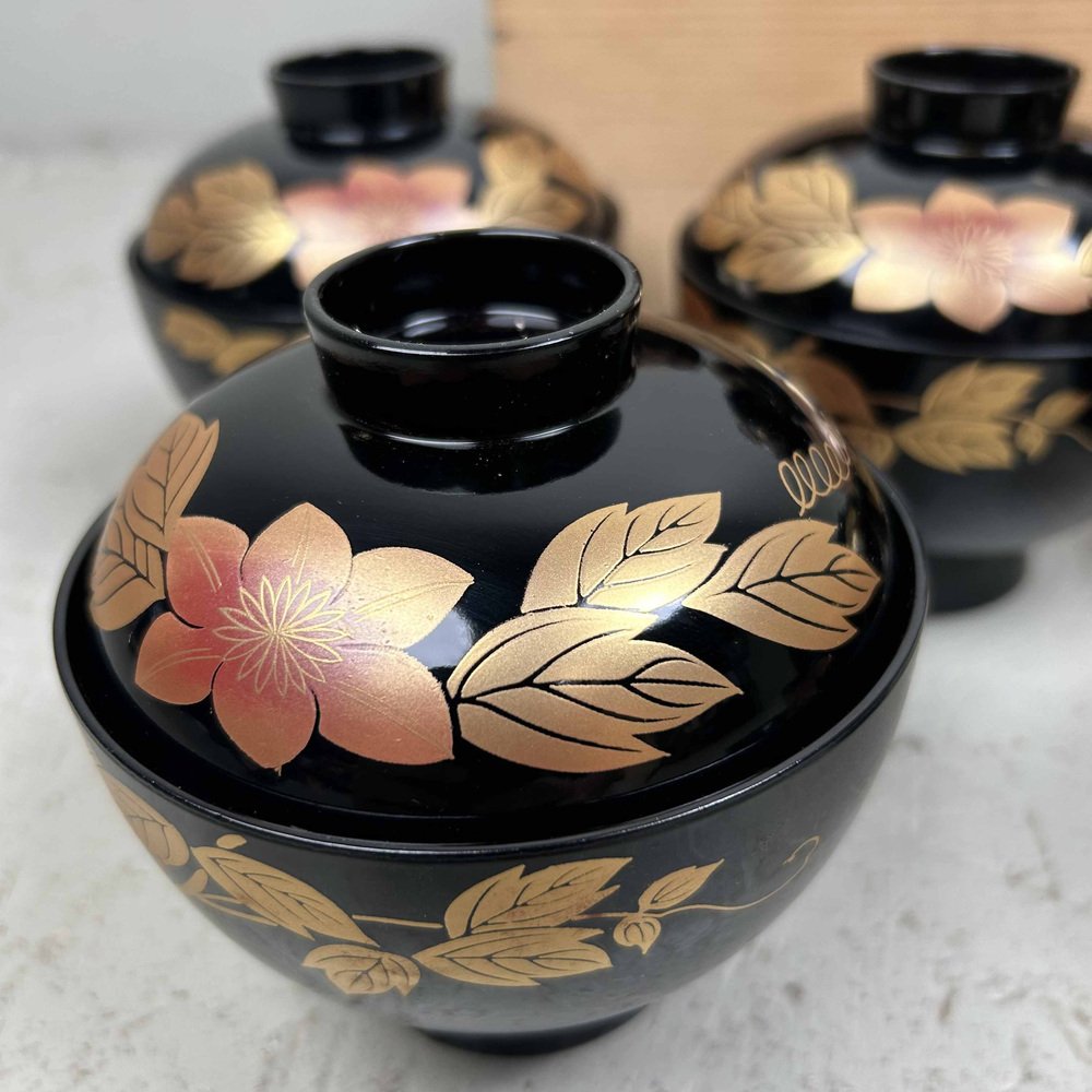 Japanese Lacquerware Rice Bowls, 1950s, Set of 10 for sale at Pamono