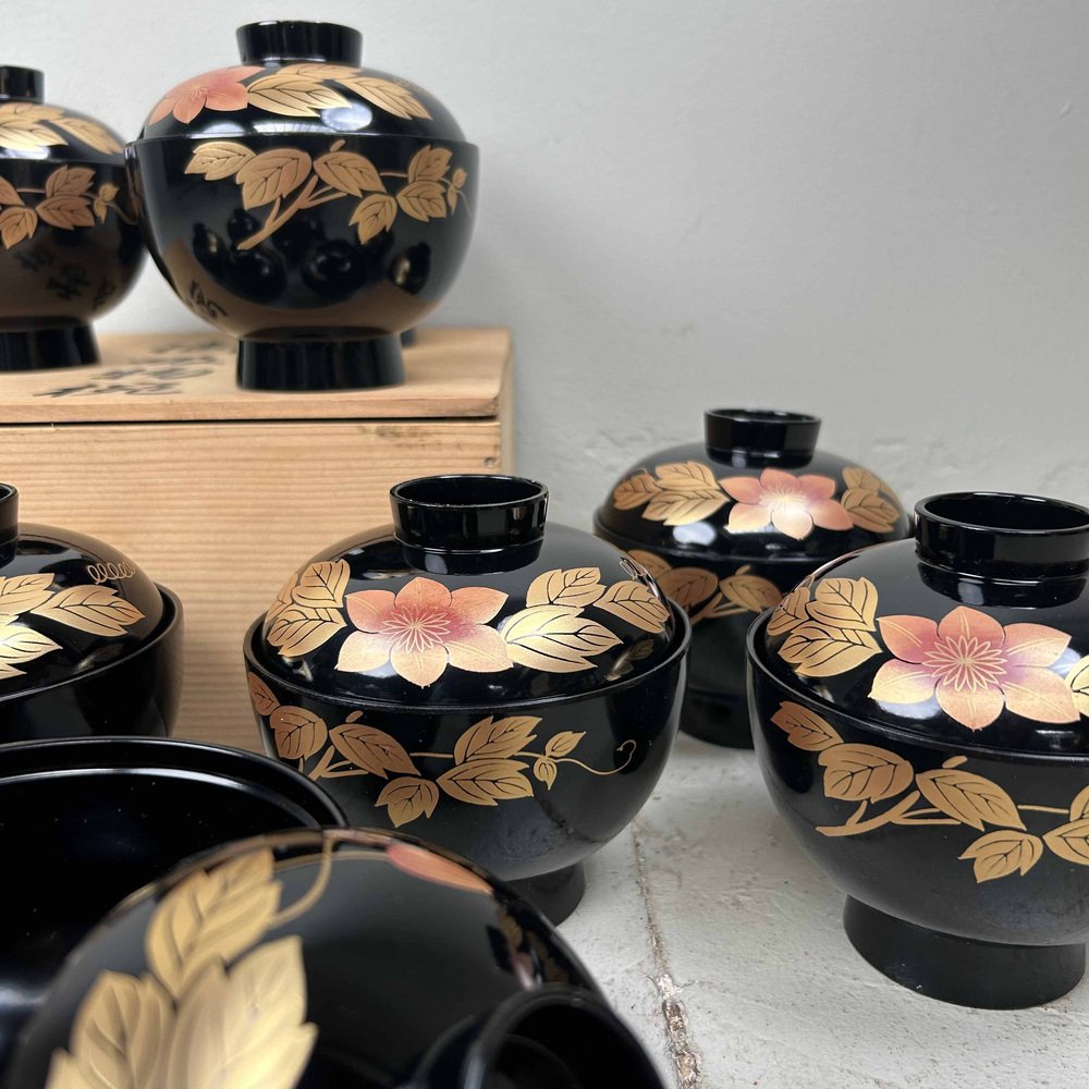 Japanese Lacquerware Rice Bowls, 1950s, Set of 10 for sale at Pamono