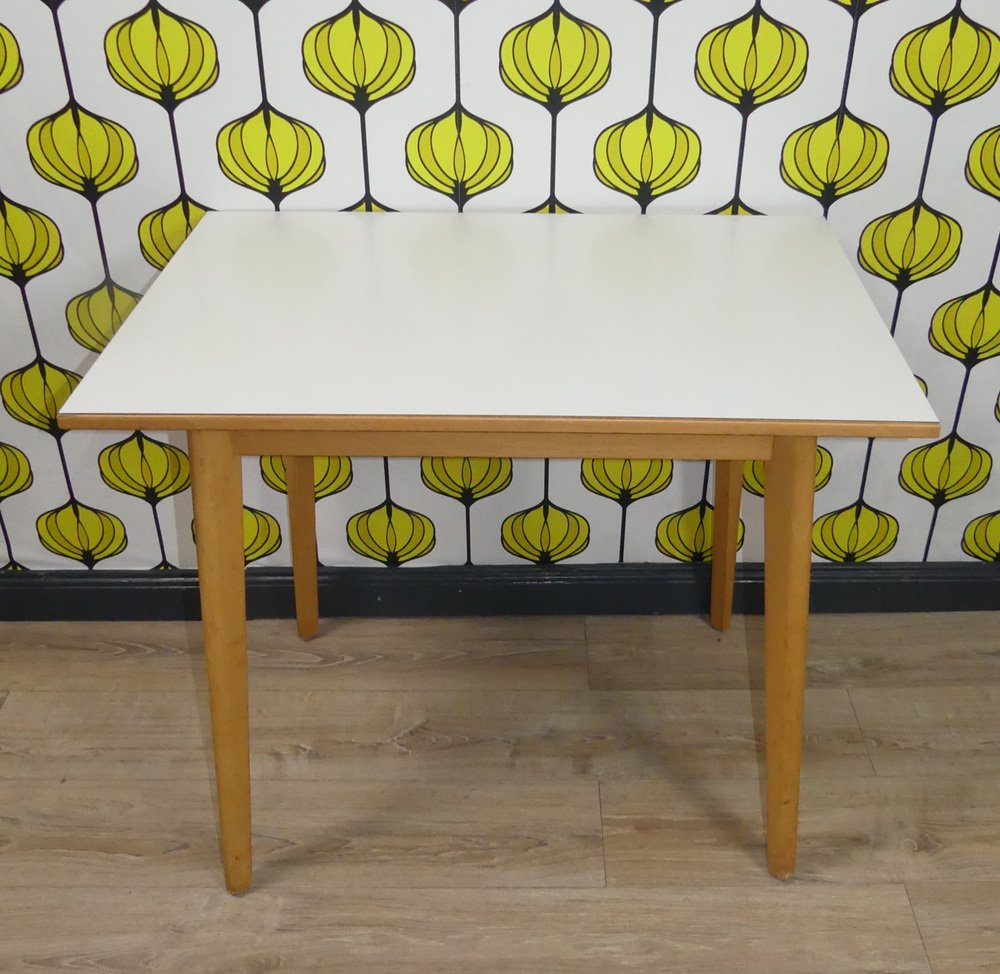Kitchen Table Wood-Resopal in White, 1950s for sale at Pamono