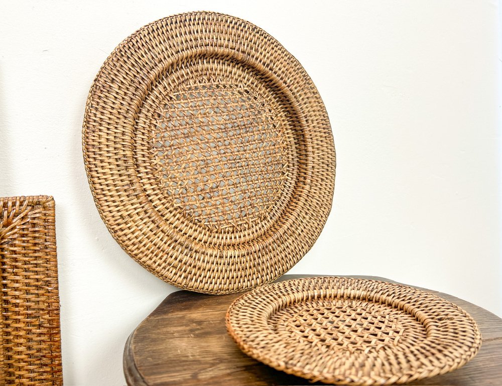 Vintage Rattan Plates, Serving Tray and Placemats, 1970s, Set of 13 for ...