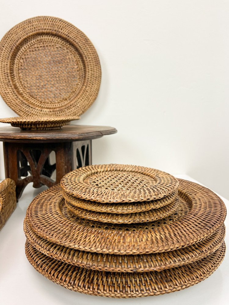 Vintage Rattan Plates, Serving Tray and Placemats, 1970s, Set of 13 for ...