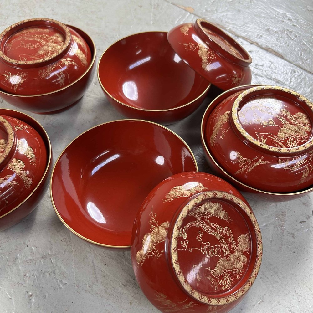 Taisho Era Shu-Nuri Ozen Dinner Set, Japan, 1920s, Set of 7 for sale at ...