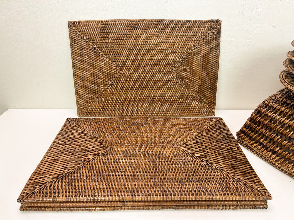 Vintage Rattan Plates, Placemats and Food-Covers, 1970s, Set of 13 for ...