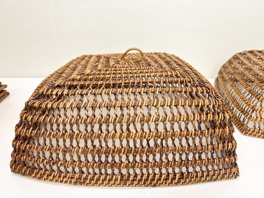 Vintage Rattan Plates, Placemats and Food-Covers, 1970s, Set of 13 for ...