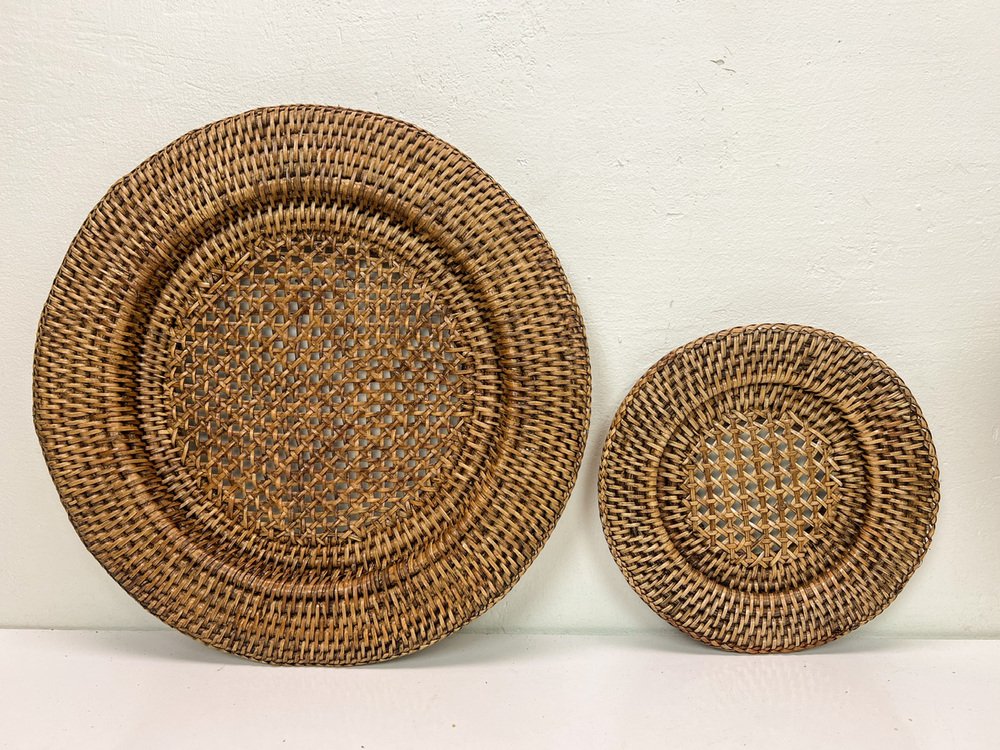 Vintage Rattan Plates, Placemats and Food-Covers, 1970s, Set of 13 for ...