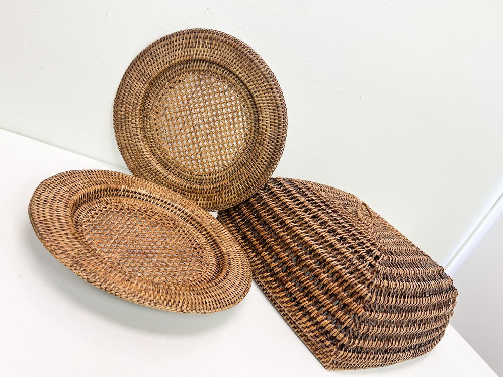 Vintage Rattan Plates, Placemats and Food-Covers, 1970s, Set of 13 for ...