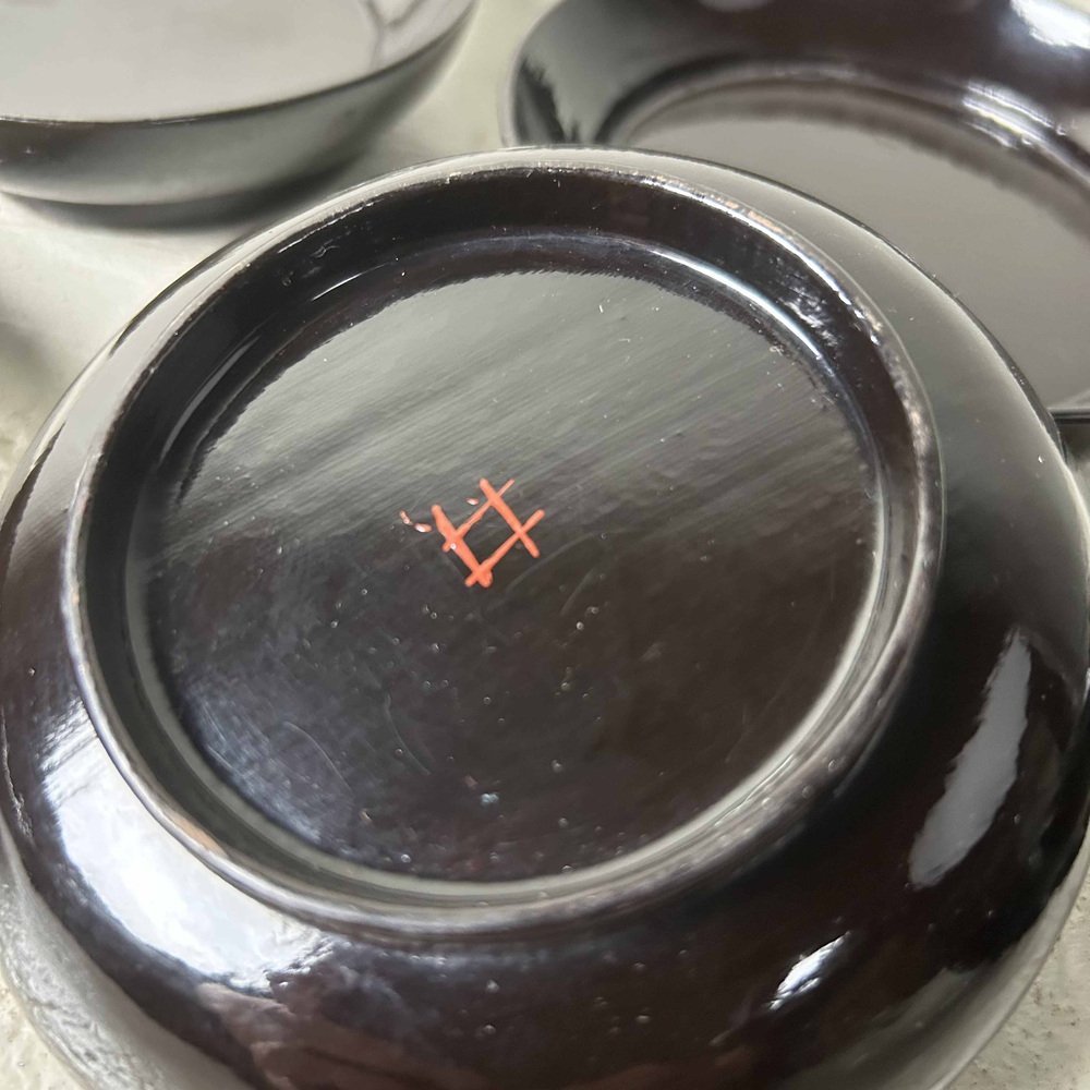 Meiji Era Japanese Utsuwa Lacquer Serving Plates, 1890s, Set of 6 for ...