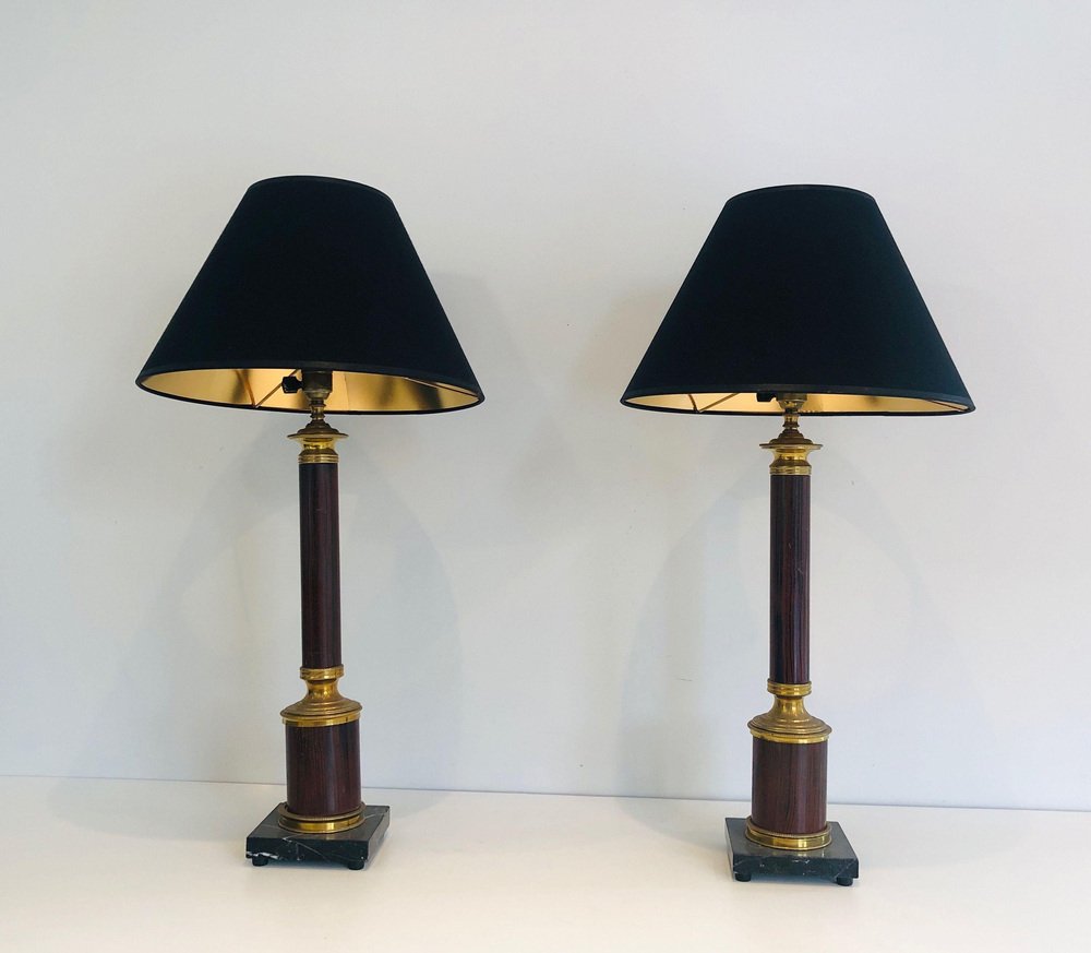 Neoclassical Lamps False-Bois in Metal and Brass, 1940s, Set of 2 for ...