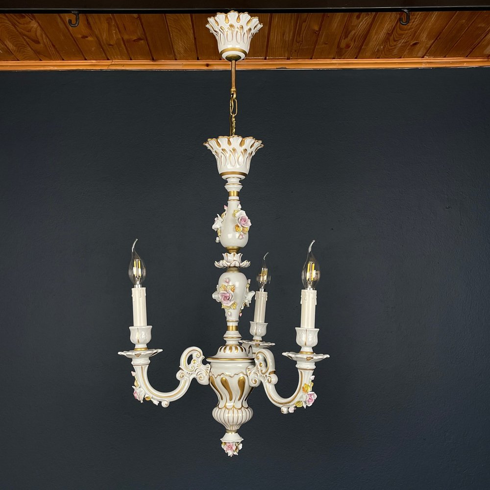 Vintage Capodimonte Porzellan Kronleuchter mit 3 Armen, Italien, 1940er ...