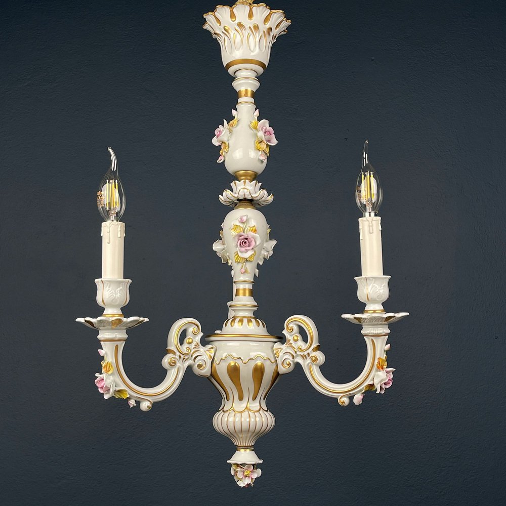 Vintage Capodimonte Porcelain 3-Arm Chandelier, Italy, 1940s for sale ...