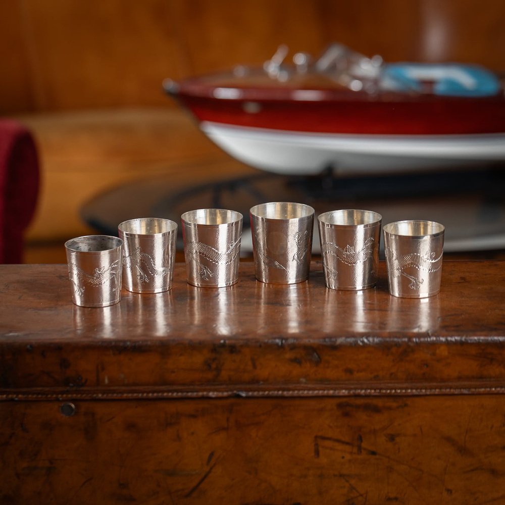 Chinese Silver Stackable Cased Cups, 1920s, Set of 6 for sale at Pamono