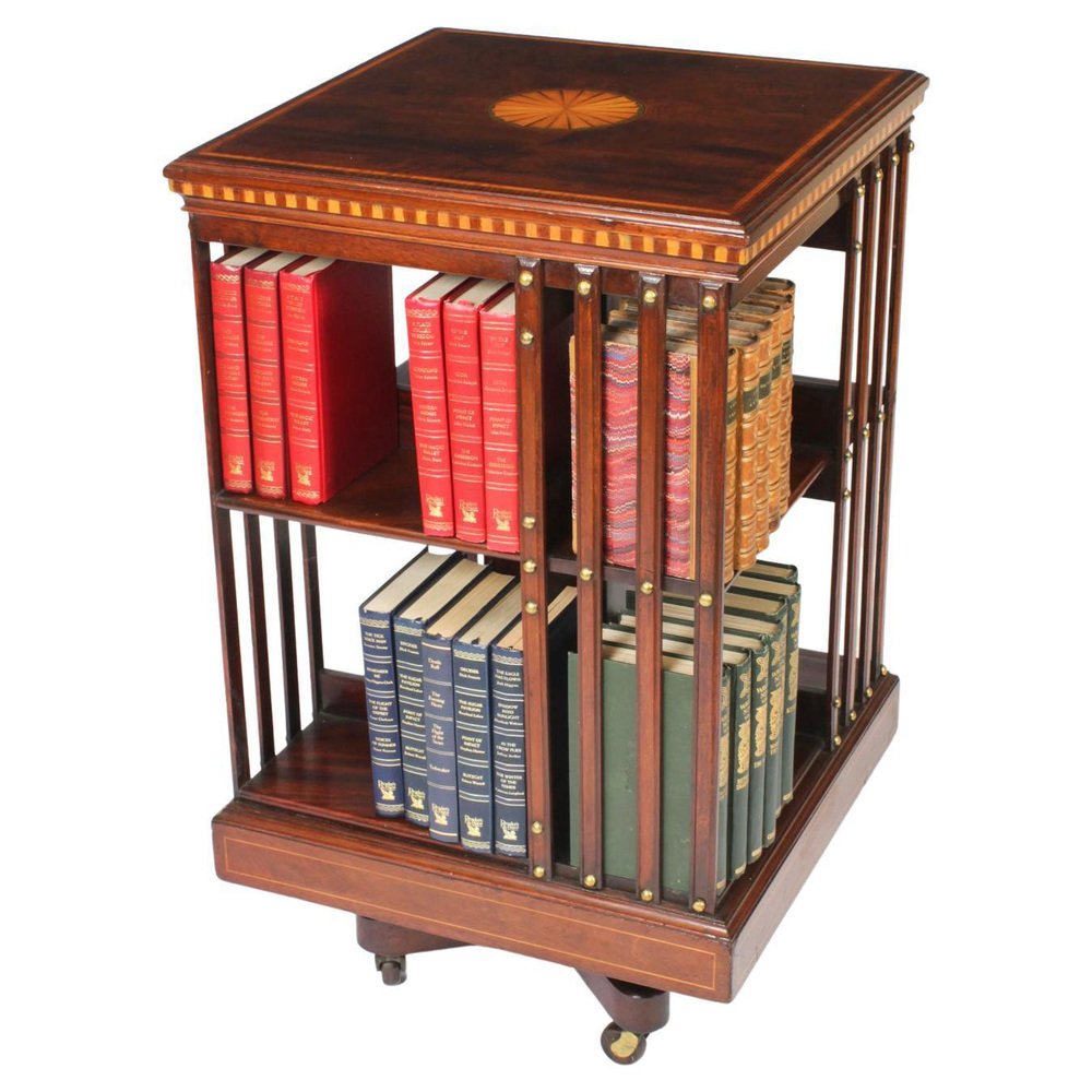 Antique Edwardian Revolving Bookcase in Flame Mahogany, 1900s for sale ...