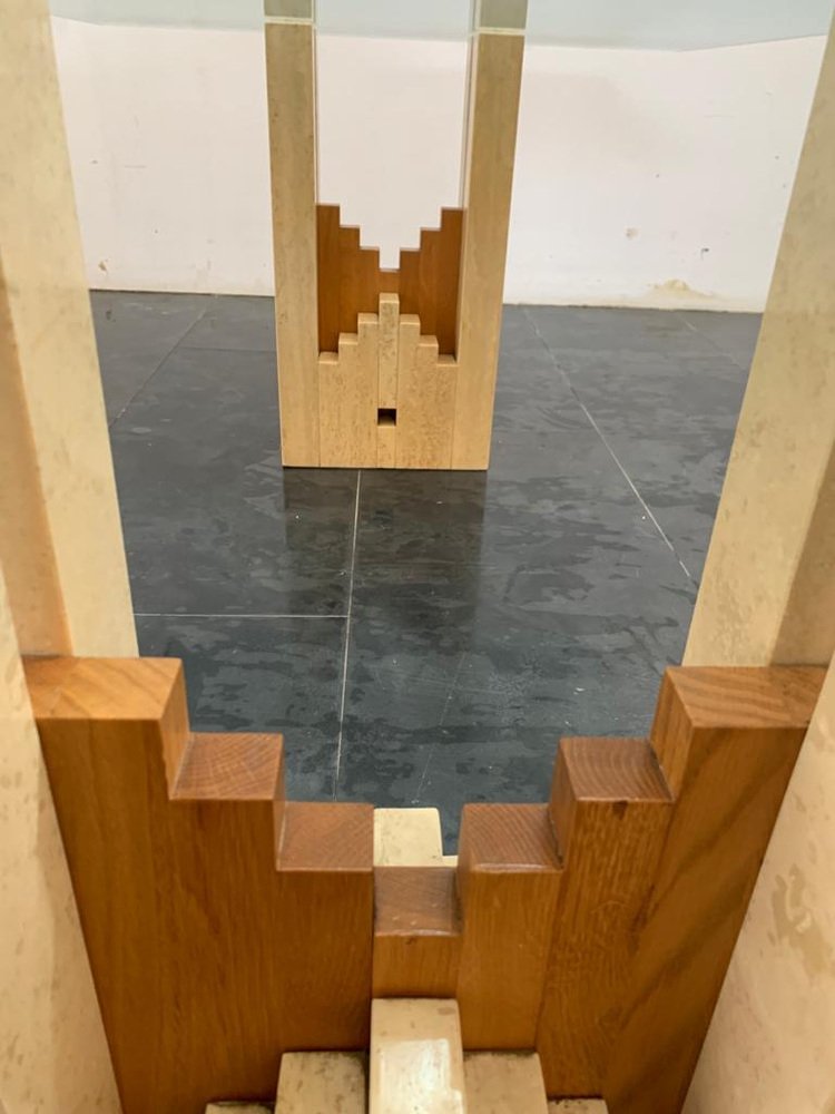 Constructivist Architectural Table in Travertine Marble and Oak, 1960s ...