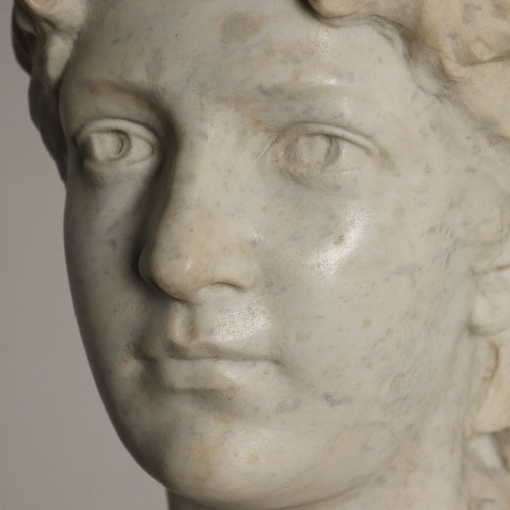 Art Nouveau Column Female Bust in White Marble for sale at Pamono