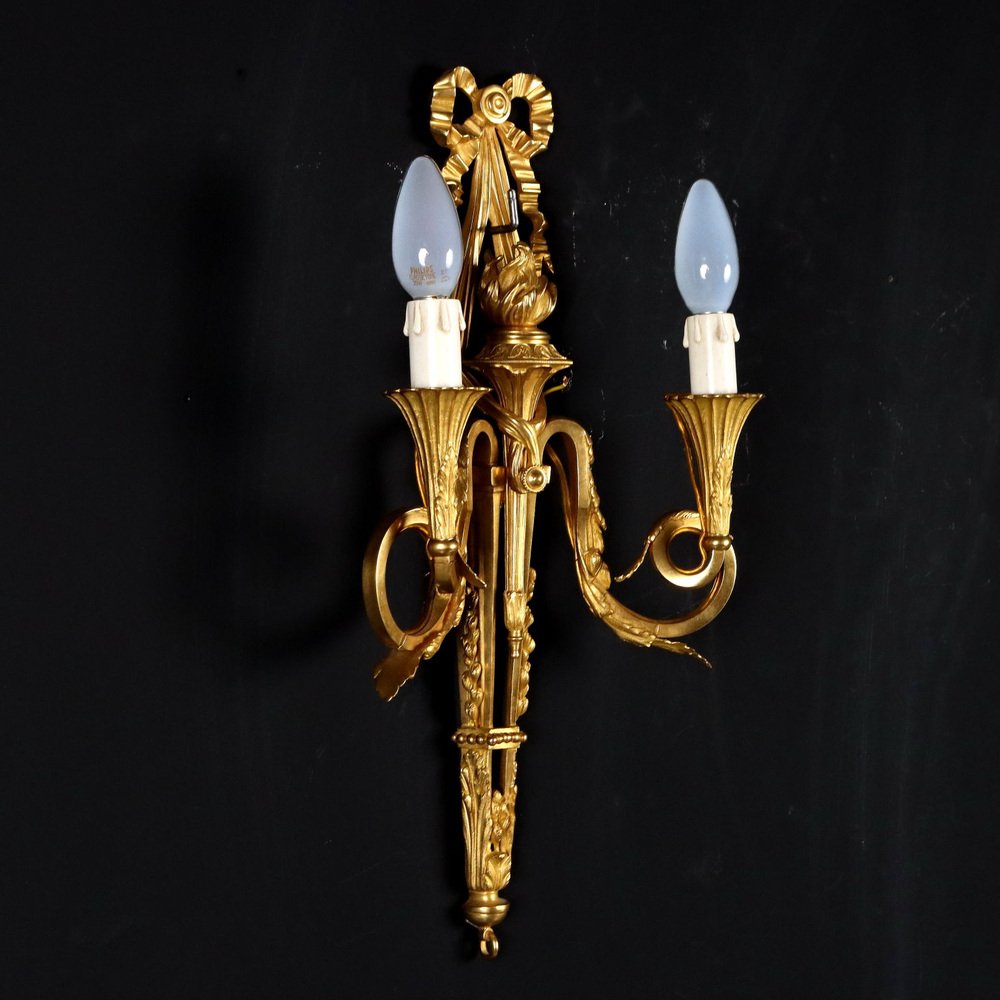 Neoclassical 2-Lights Wall Lamps in Gilded Bronze for sale at Pamono