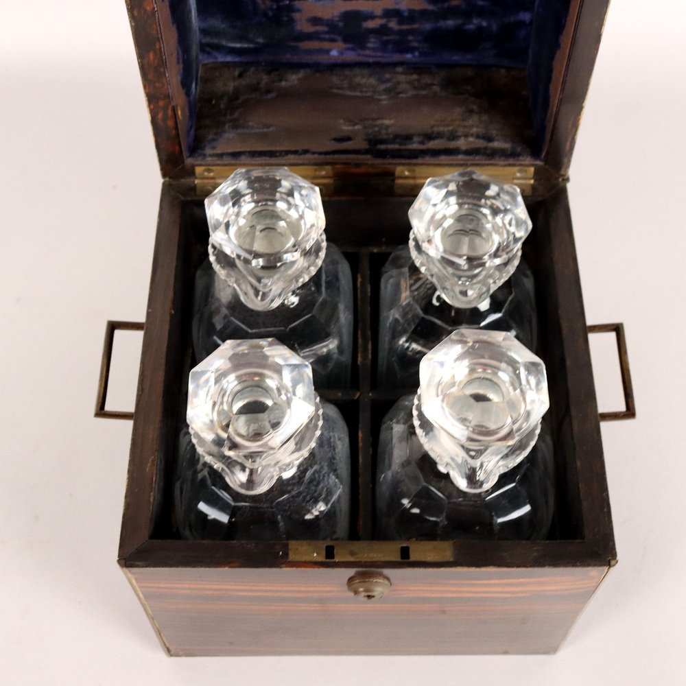 Vintage Liquor Box with Glass Decanters, Early 19th Century, Set of 5 ...