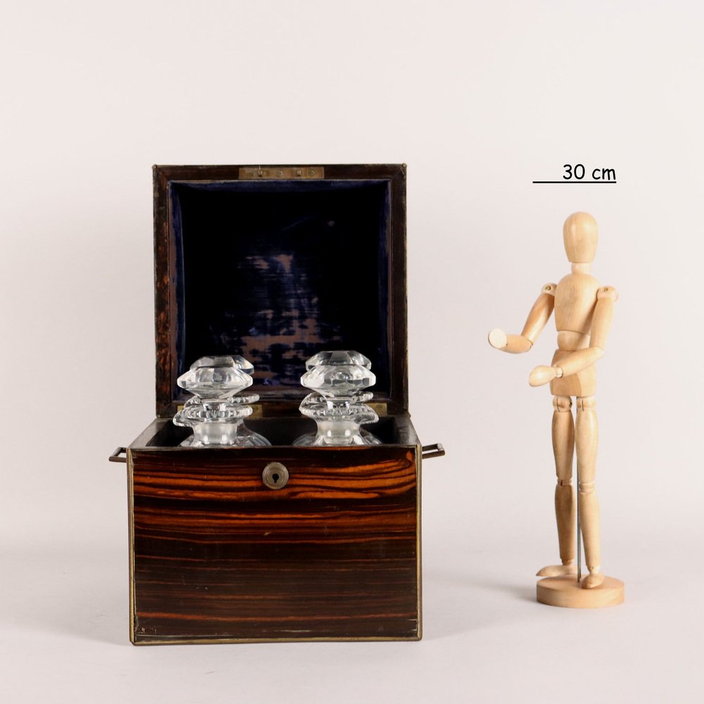 Vintage Liquor Box with Glass Decanters, Early 19th Century, Set of 5 ...