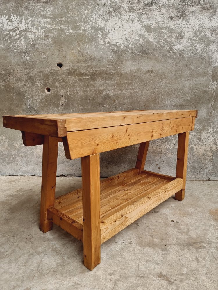 Workbench Side Table in Pine, 1970s for sale at Pamono