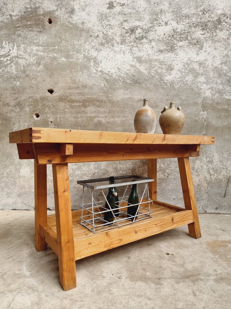 Workbench Side Table in Pine, 1970s for sale at Pamono