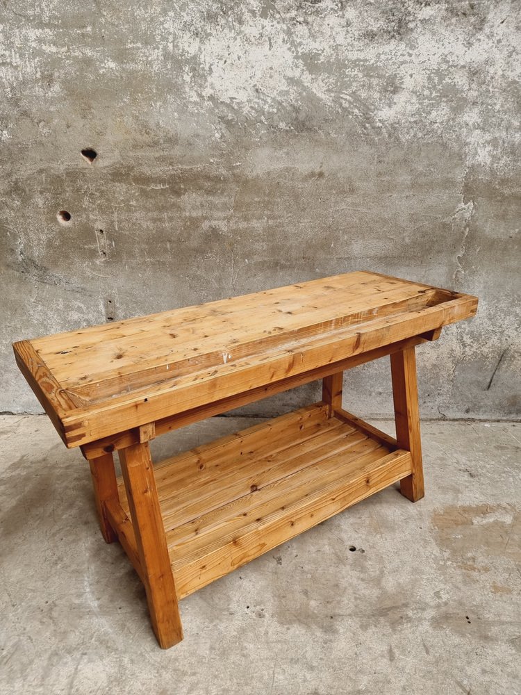 Workbench Side Table in Pine, 1970s for sale at Pamono