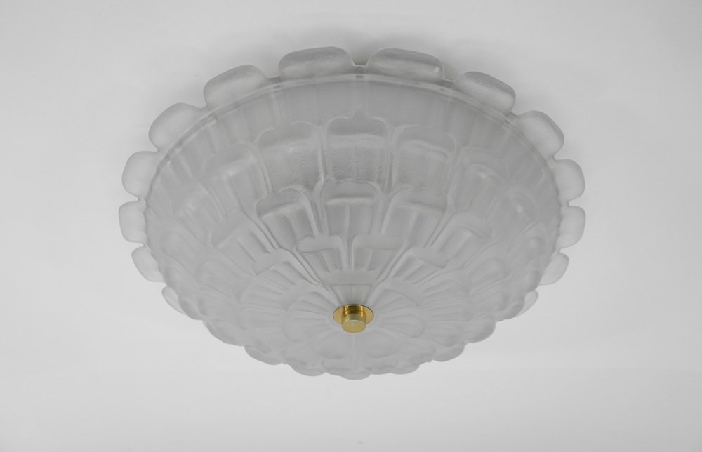 Large Stepped Satin Glass Flush Mount, Germany, 1960s for sale at Pamono