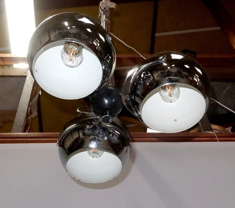 Chrome & Metal Eyeball Suspension Light, 1960s for sale at Pamono