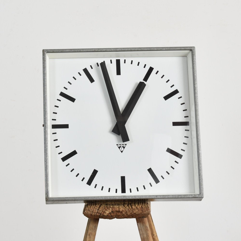 Large Vintage Square Wall Clock from Pragotron, 1950s for sale at Pamono