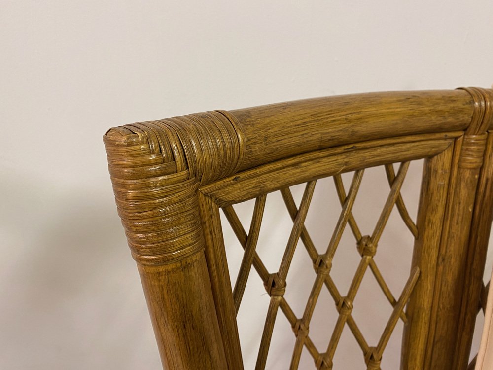 High Back Bamboo Chairs with Ottomans, 1980s, Set of 4 for sale at Pamono