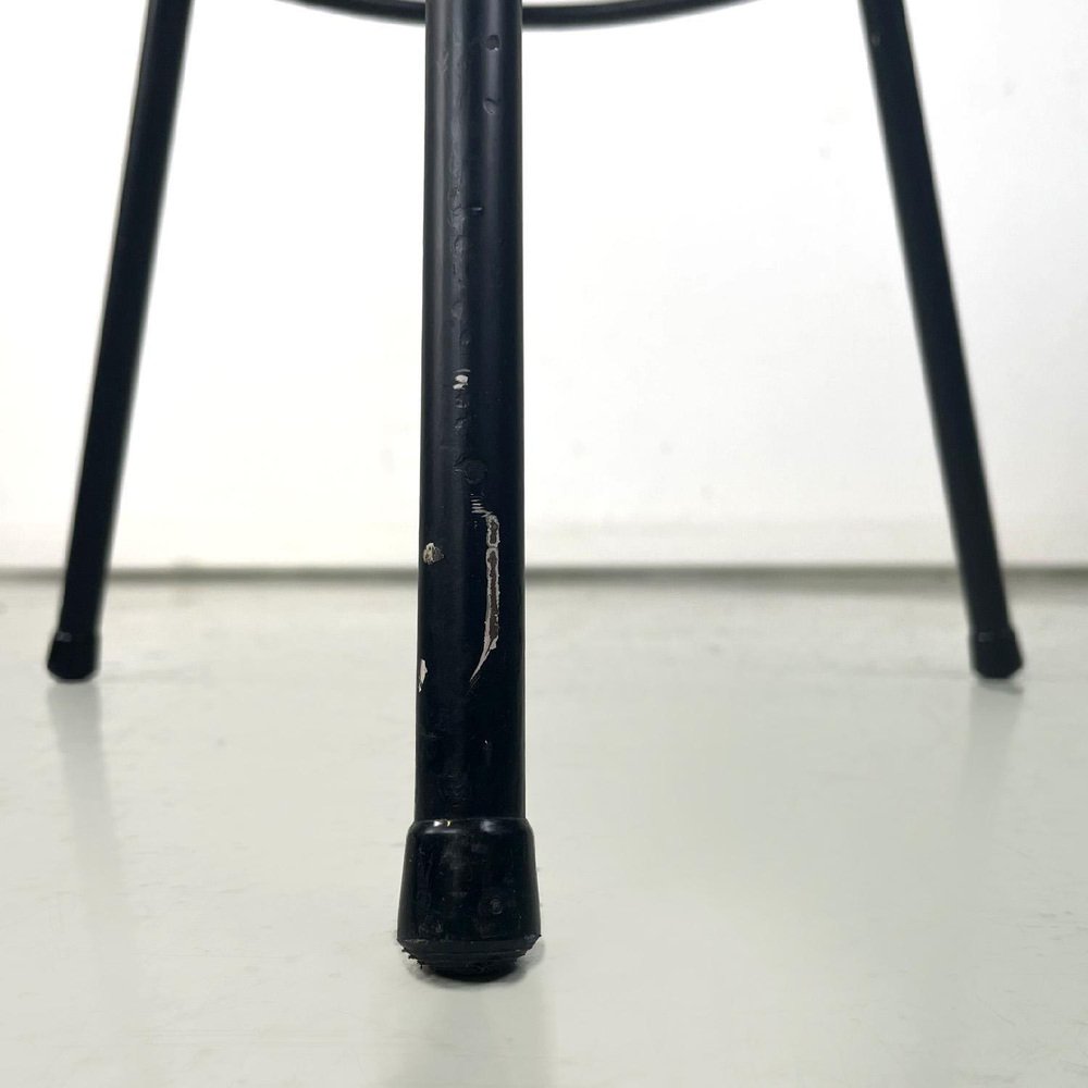 Mid-Century Italian Modern Black Metal and Blue Fabric Tripod Stool ...