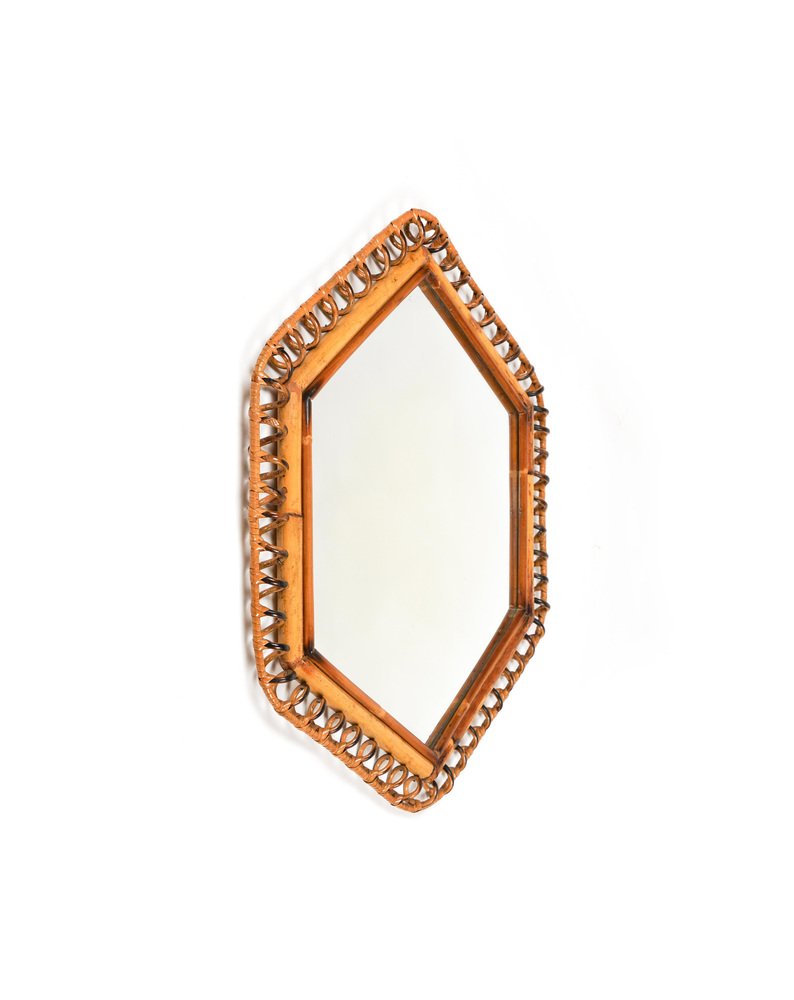 Mid-Century Rattan & Bamboo Hexagonal Wall Mirror, Italy, 1960s for ...