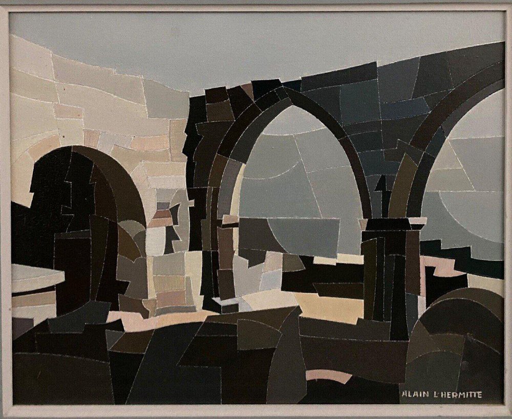 Alain l'Hermitte, Geometric Architecture, 20th Century, Oil on Canvas ...