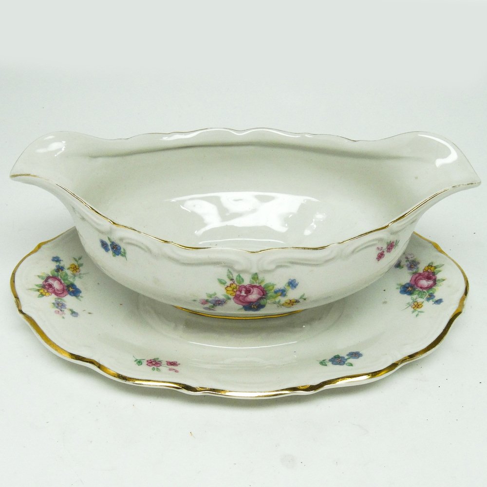 Art Deco Gravy Boat with Underplate from Tielsch Pottery, Poland, 1950s ...