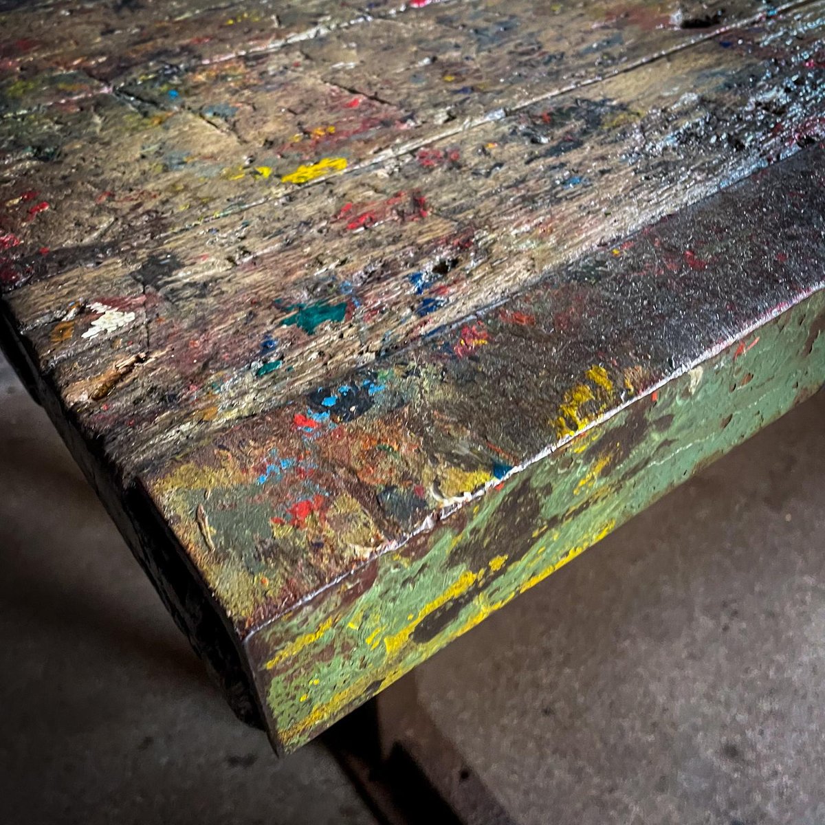 Industrial Workbench with Paint Splashes for sale at Pamono