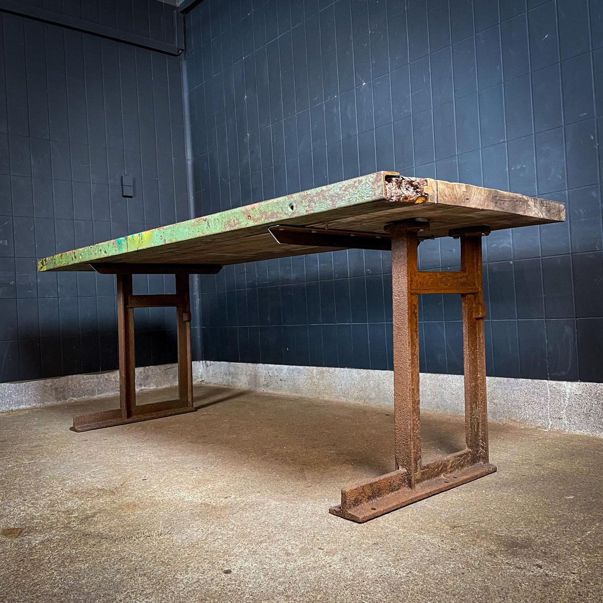 Industrial Workbench with Paint Splashes for sale at Pamono