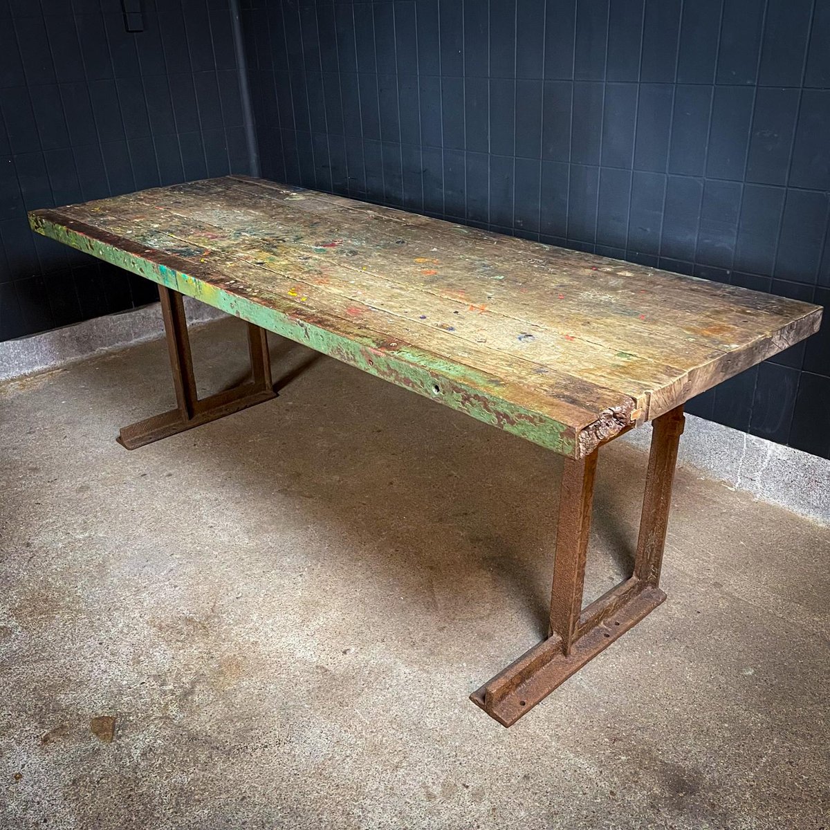 Industrial Workbench with Paint Splashes for sale at Pamono