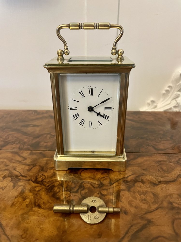 Victorian Brass Carriage Clock and Leather Case, 1880s, Set of 2 for ...