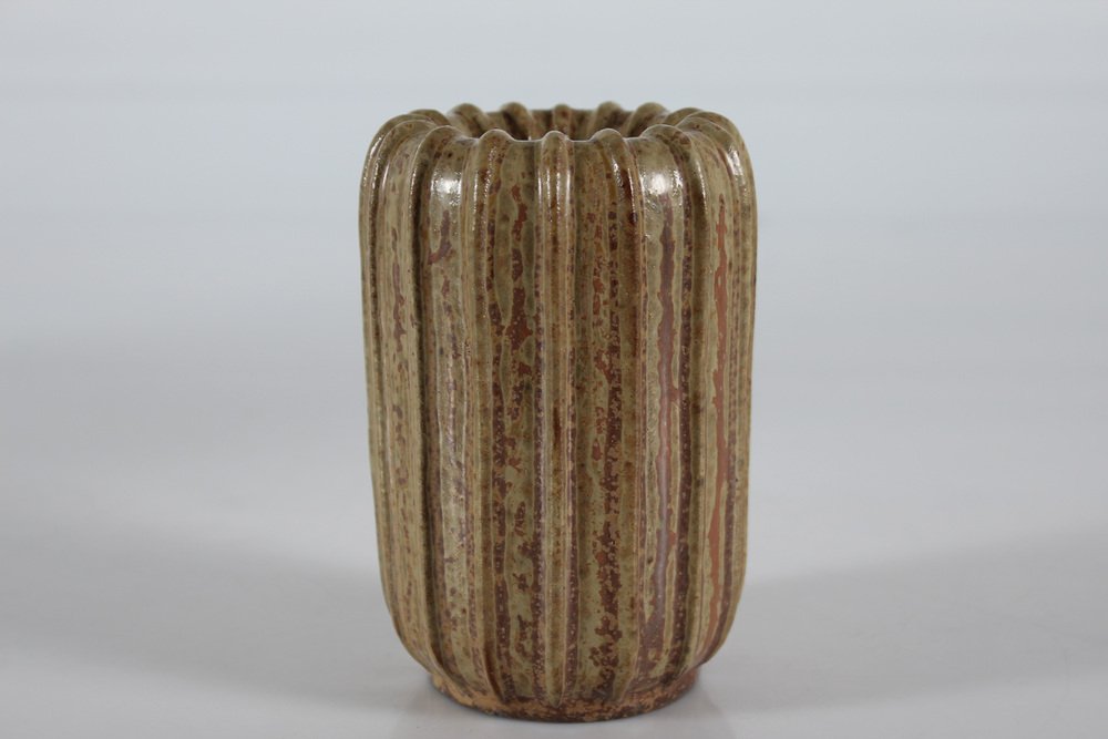 Danish Art Deco Fluted Stoneware Vase with Brown Speckled Glaze by Arne ...