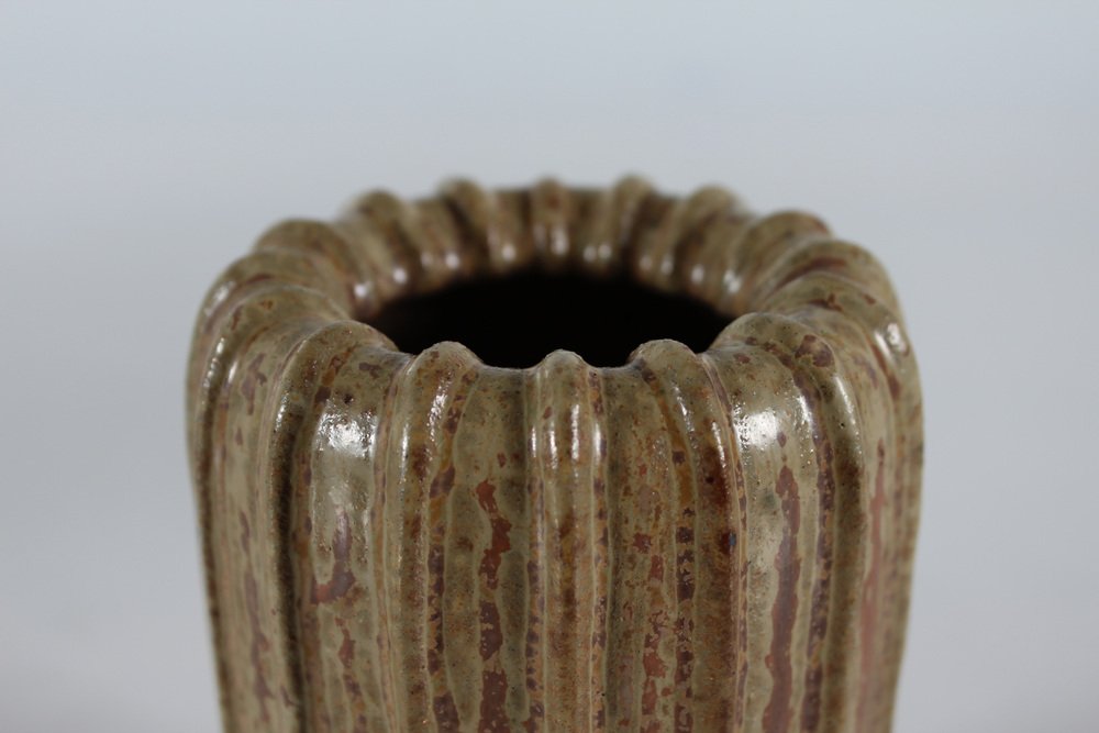 Danish Art Deco Fluted Stoneware Vase with Brown Speckled Glaze by Arne ...
