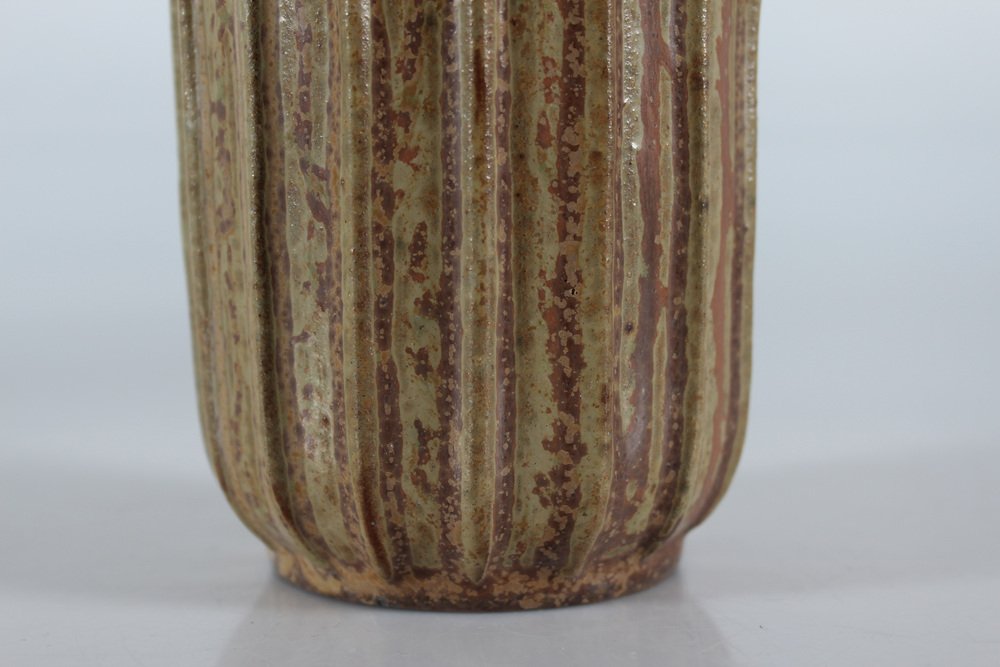 Danish Art Deco Fluted Stoneware Vase with Brown Speckled Glaze by Arne ...