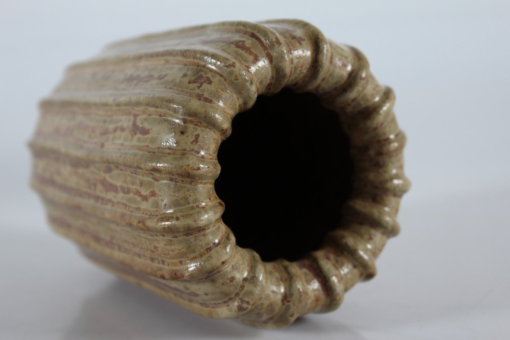 Danish Art Deco Fluted Stoneware Vase with Brown Speckled Glaze by Arne ...